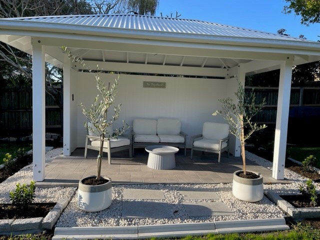 White and Grey Hamptons Style Cabana Gazebo | Norman Park | Brisbane