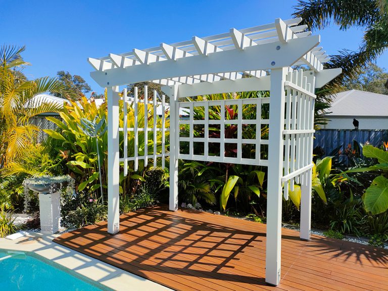 Small Pergola with Arched Beams | White Pergola | Surfmist Pergola ...